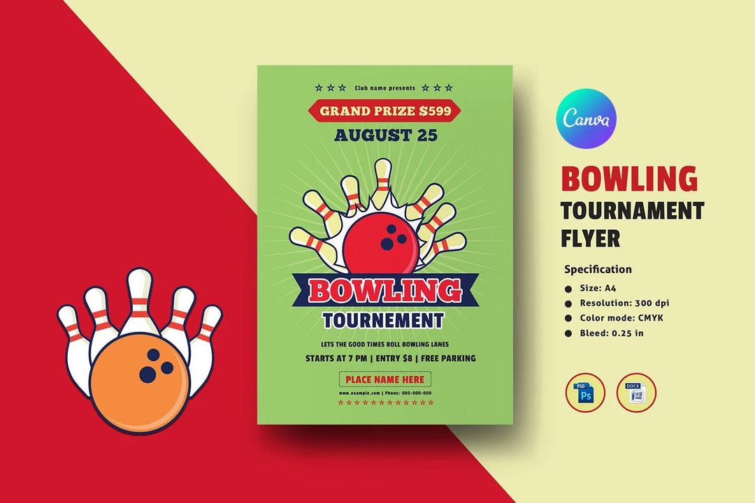 Printable Bowling Tournament Flyer Template: Editable Design (canva ...