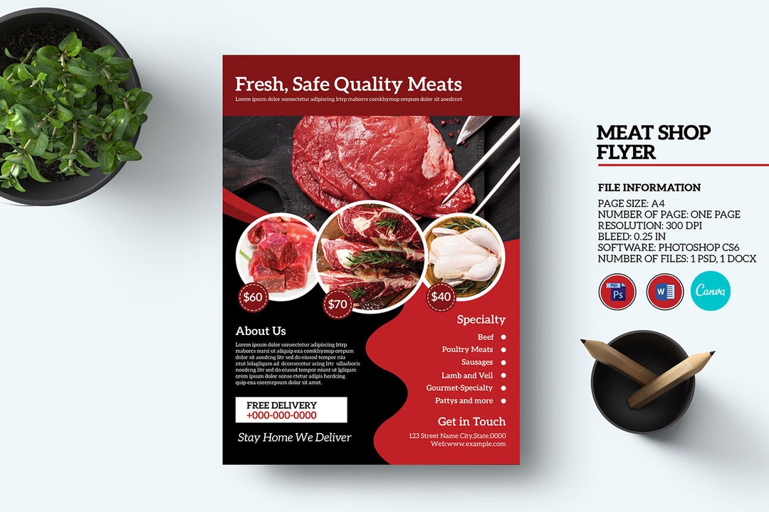 Butcher Shop Flyer Template: Customizable Meat Shop Ad (photoshop, Word ...