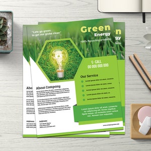 Green Energy Flyer Template Photoshop and MS Word Template Instant ...