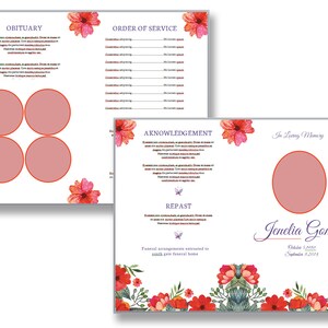 Floral Funeral Program Template | Memorial Program | 2 Color Obituary ...