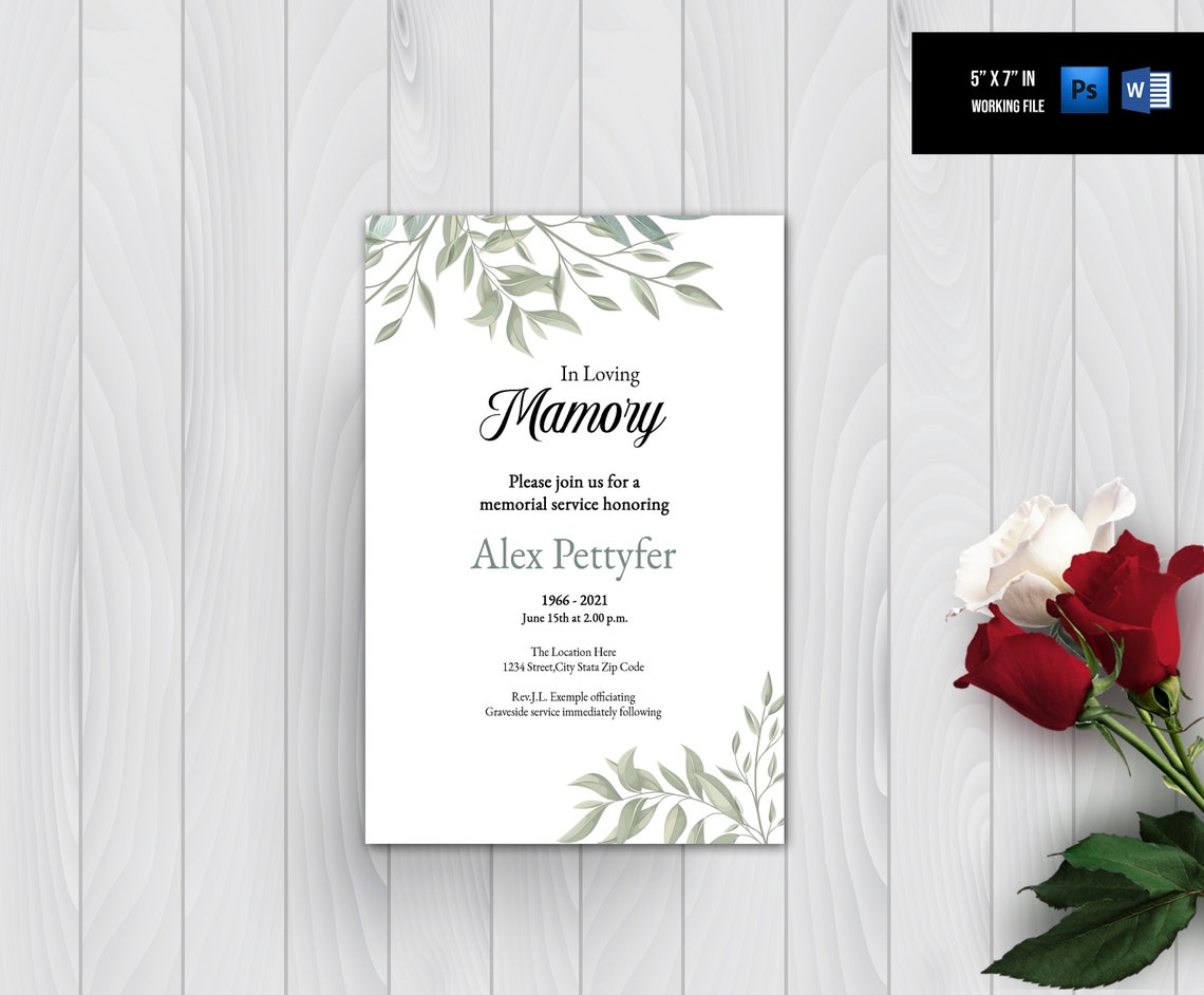 Funeral Invitation Card Printable Funeral Announcement | Etsy