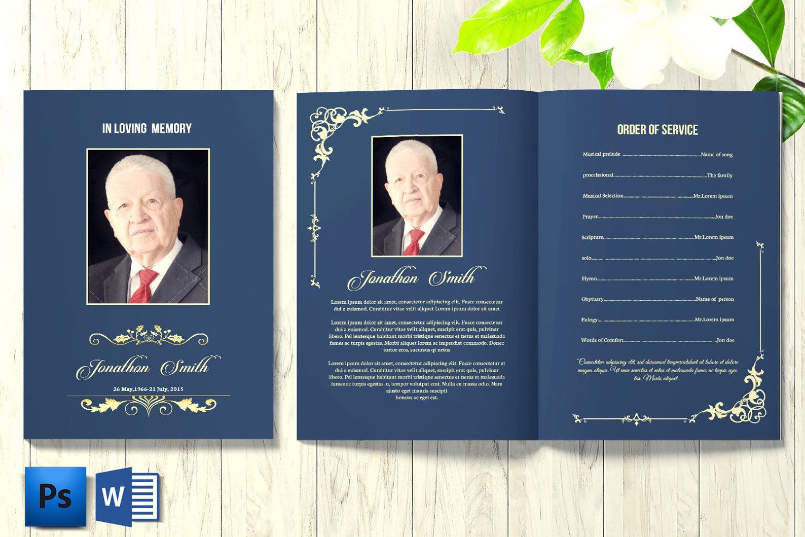 Printable Funeral Program Template: Obituary, Memorial (ms Word ...