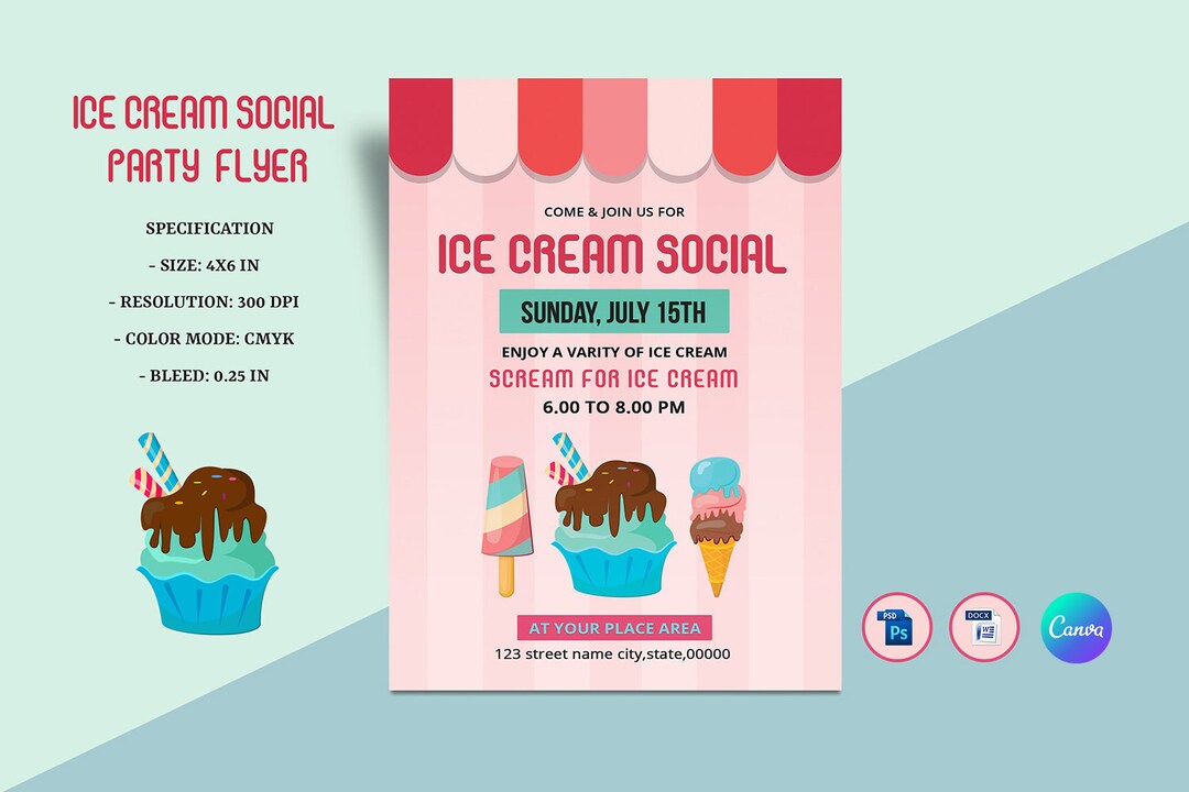 Ice Cream Party Flyer Template | Ice Cream Social Event Flyer, | Ms ...