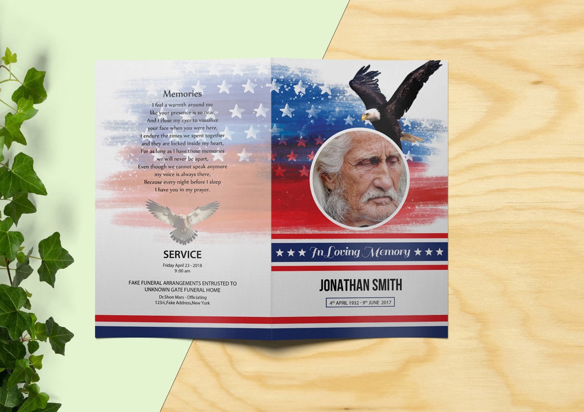Funeral Program Template Military Army Memorial Program | Etsy