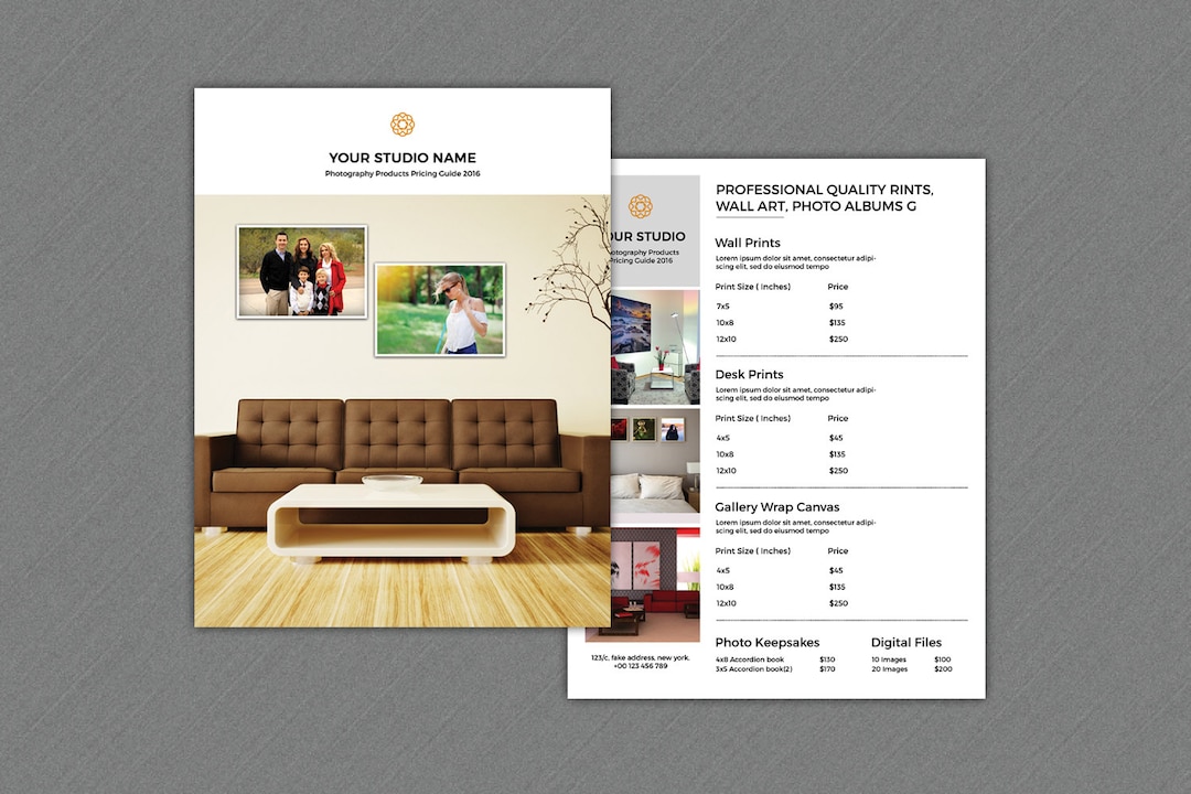 Price List Template | Pricing Guide | Photography Products Pricing ...