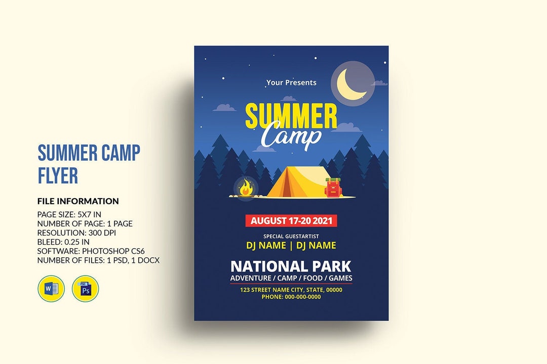 Printable Summer Camp Flyer Template | MS Word & Photoshop Template ...