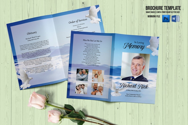 Heaven Dove Funeral Program Template Obituary Template - Etsy