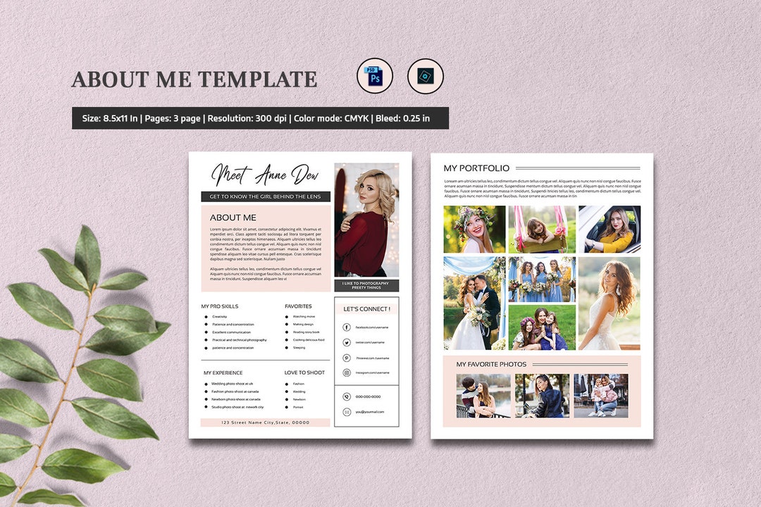About Me Page Template Professional Photographer About Me Page and ...