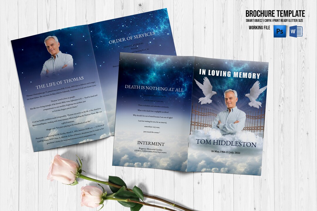 Heavenly Dove Funeral Program Template Obituary Template - Etsy