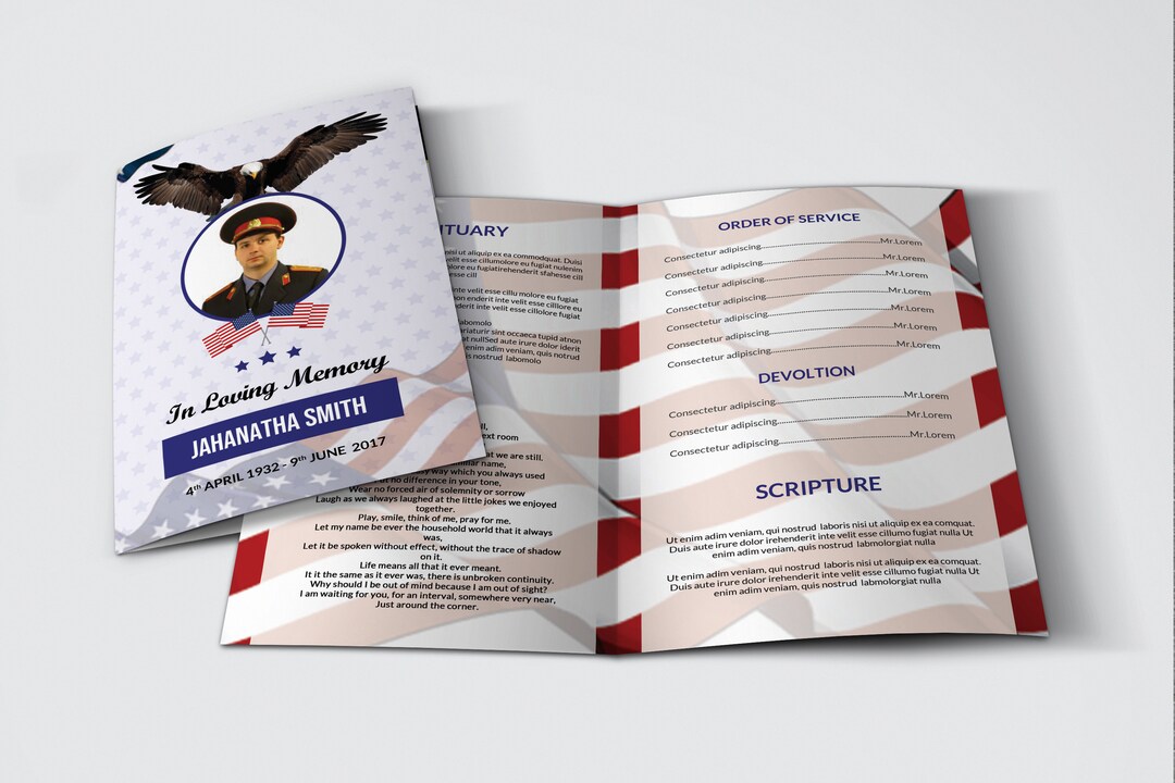 Funeral Program Template for Military Army Memorial Program Template MS ...