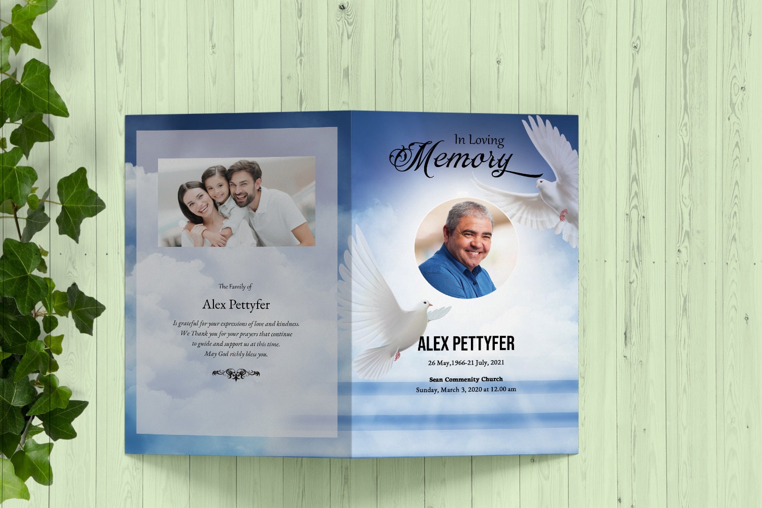 HEAVEN Dove Funeral Program Template Obituary Template - Etsy