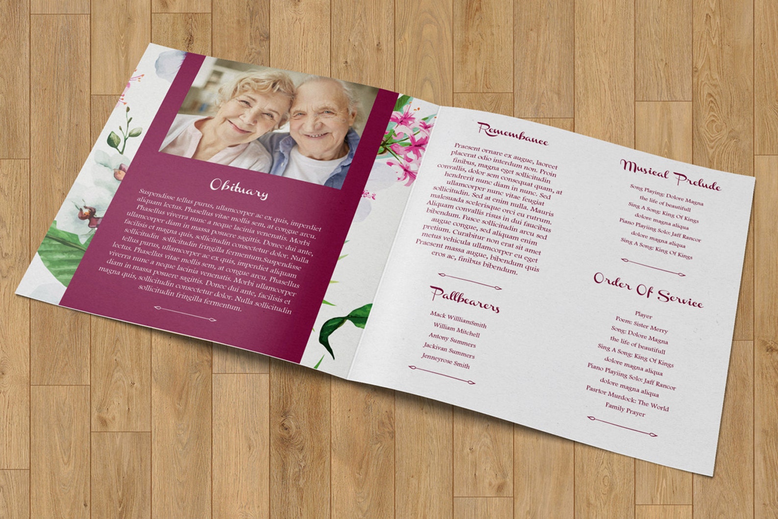 Square Bifold Funeral Program Template Obituary Template Ms | Etsy