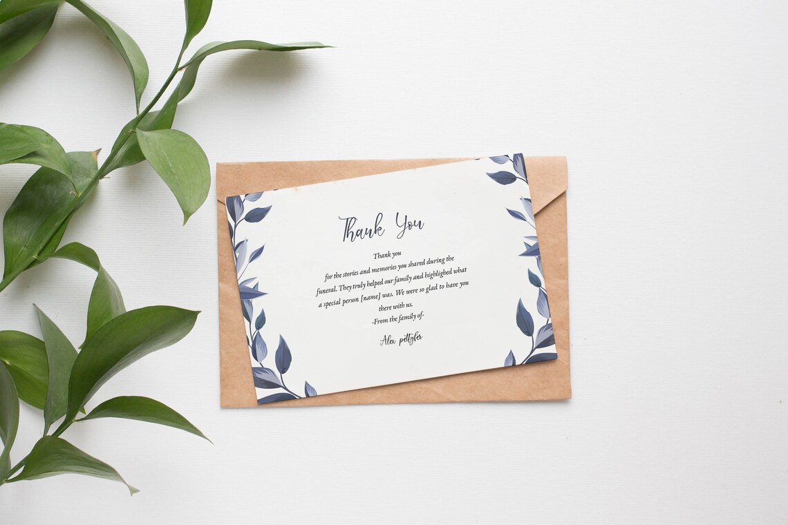 Funeral Thank You Card Template Funeral Acknowledgement Card - Etsy