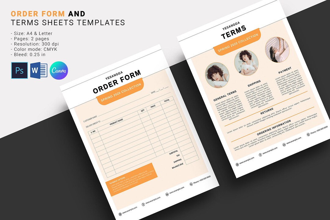 Order Form and Terms Sheets Template ,photoshop, MS Word and Canva ...