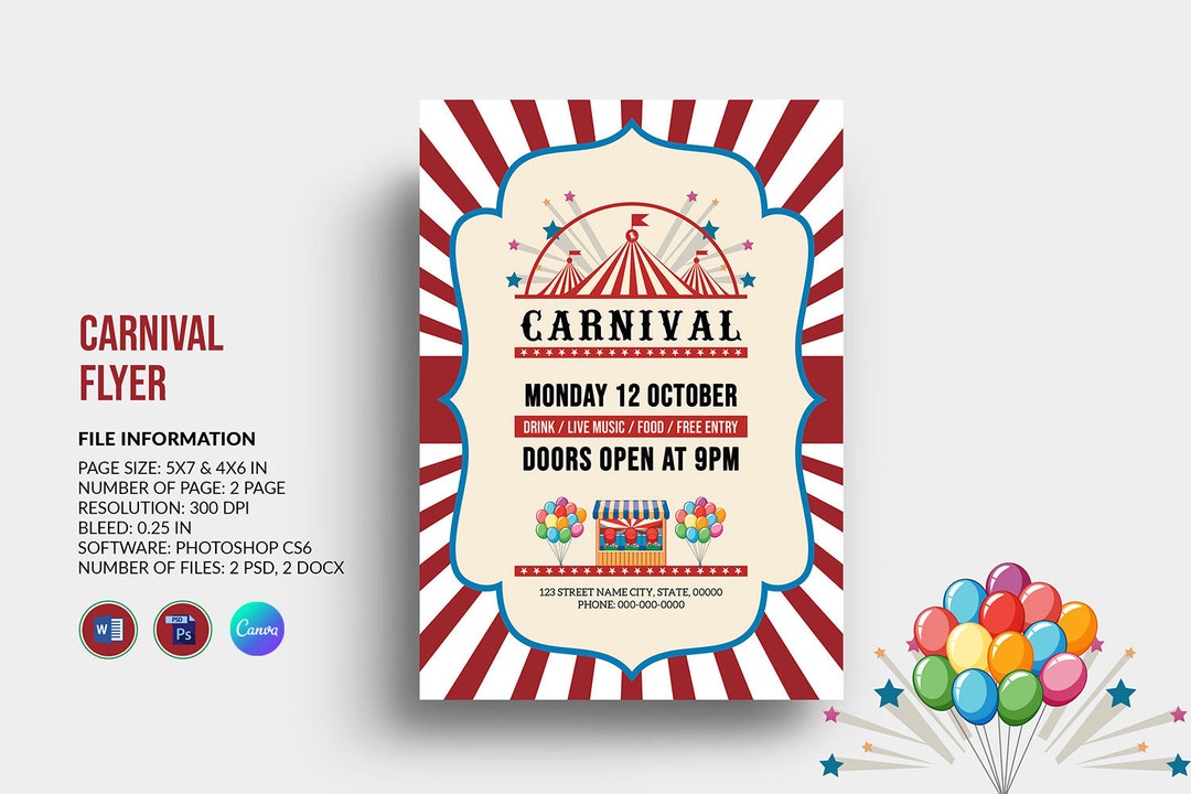 Carnival Flyer Template, Carnival Fun Fair Flyer | MS Word , Photoshop ...