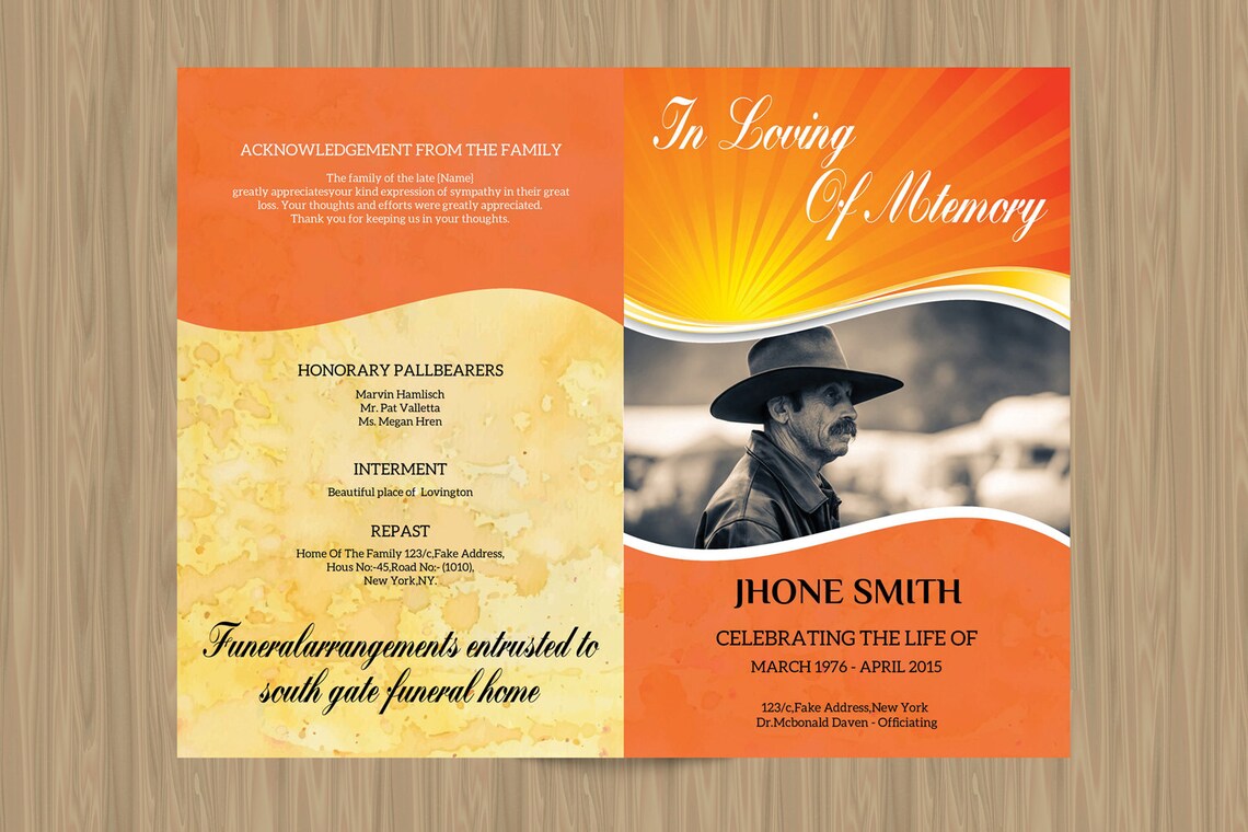 Memorial Program Template Obituary Template Photoshop Mac - Etsy