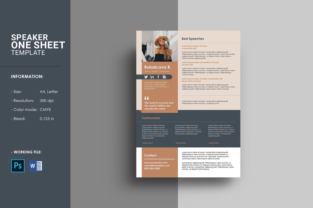 Speaker One Sheet Template, Printable Speaker Sheet, A4 & Us Letter ...