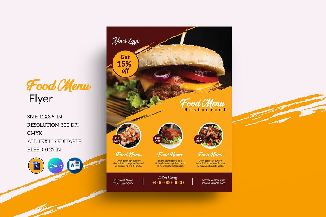 Editable Restaurant Flyer Template: Modern Food Menu Design (photoshop ...