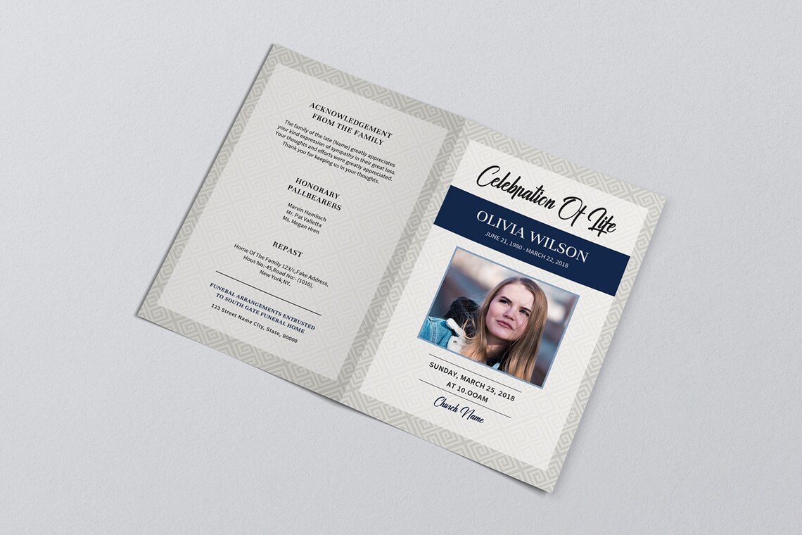 Printable Funeral Program Template Obituary Template Ms - Etsy