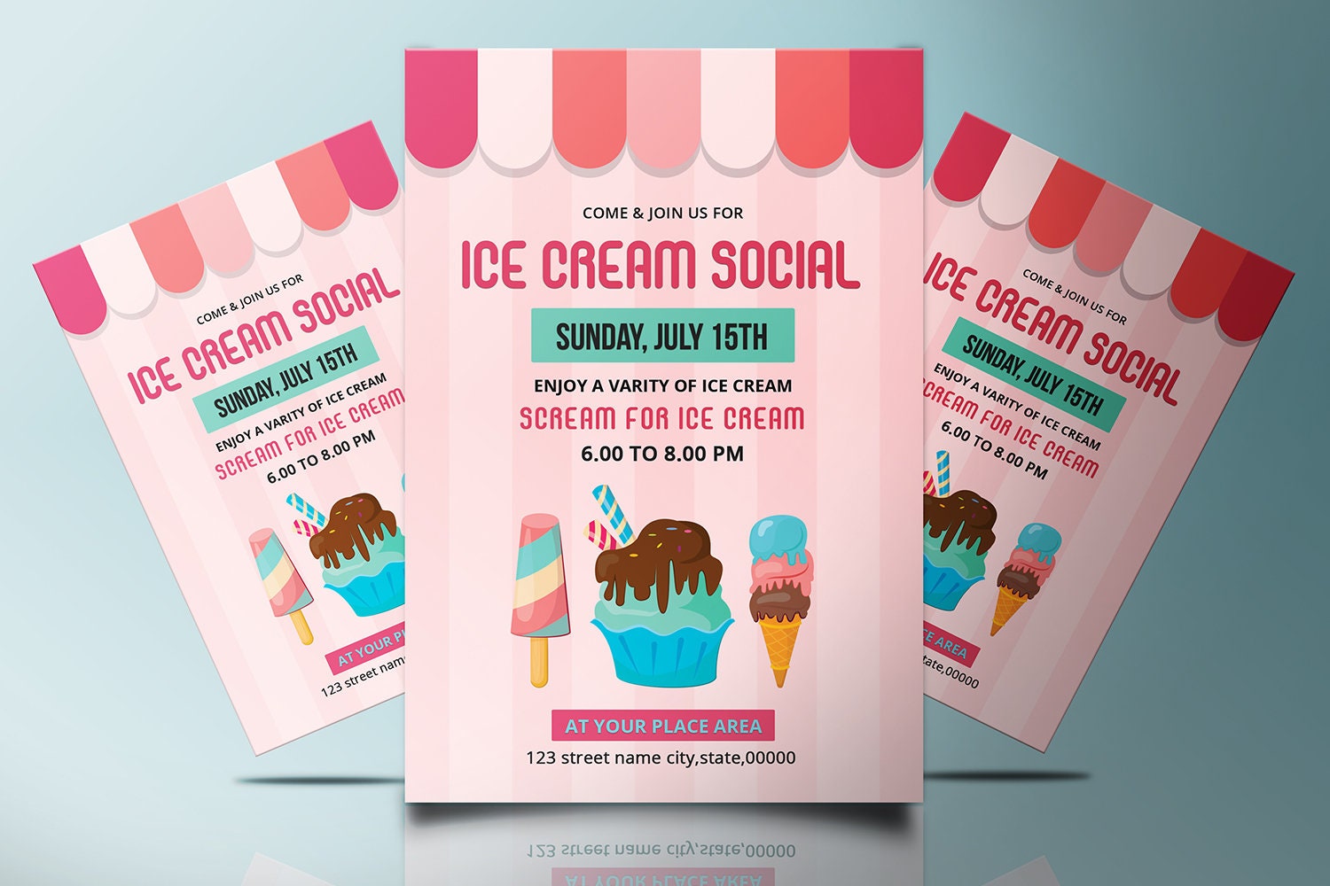 Ice Cream Party Flyer Template Ice Cream Social Event Flyer Etsy