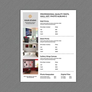 Price List Template | Pricing Guide | Photography Products Pricing ...