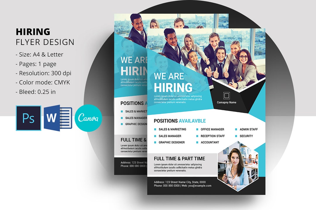 Job Vacancy Flyer Template: Recruitment Design (canva, Word, Photoshop ...