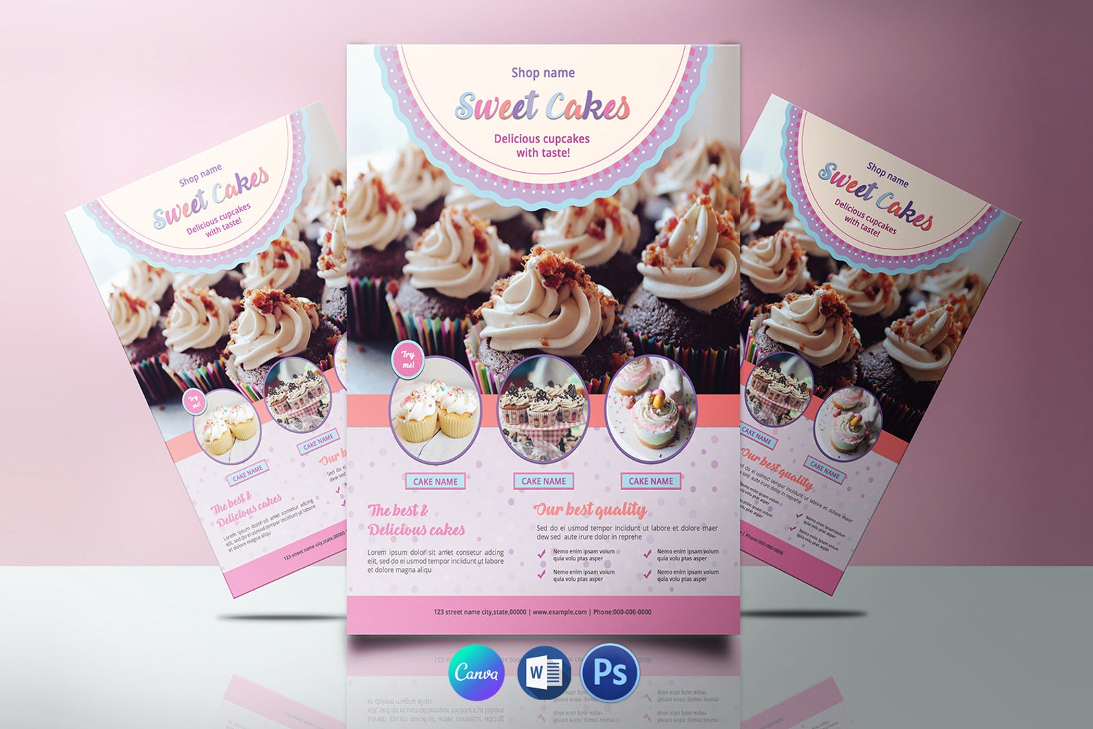 Cake Shop Flyer Template MS Word , Photoshop and Canva Template Instant ...