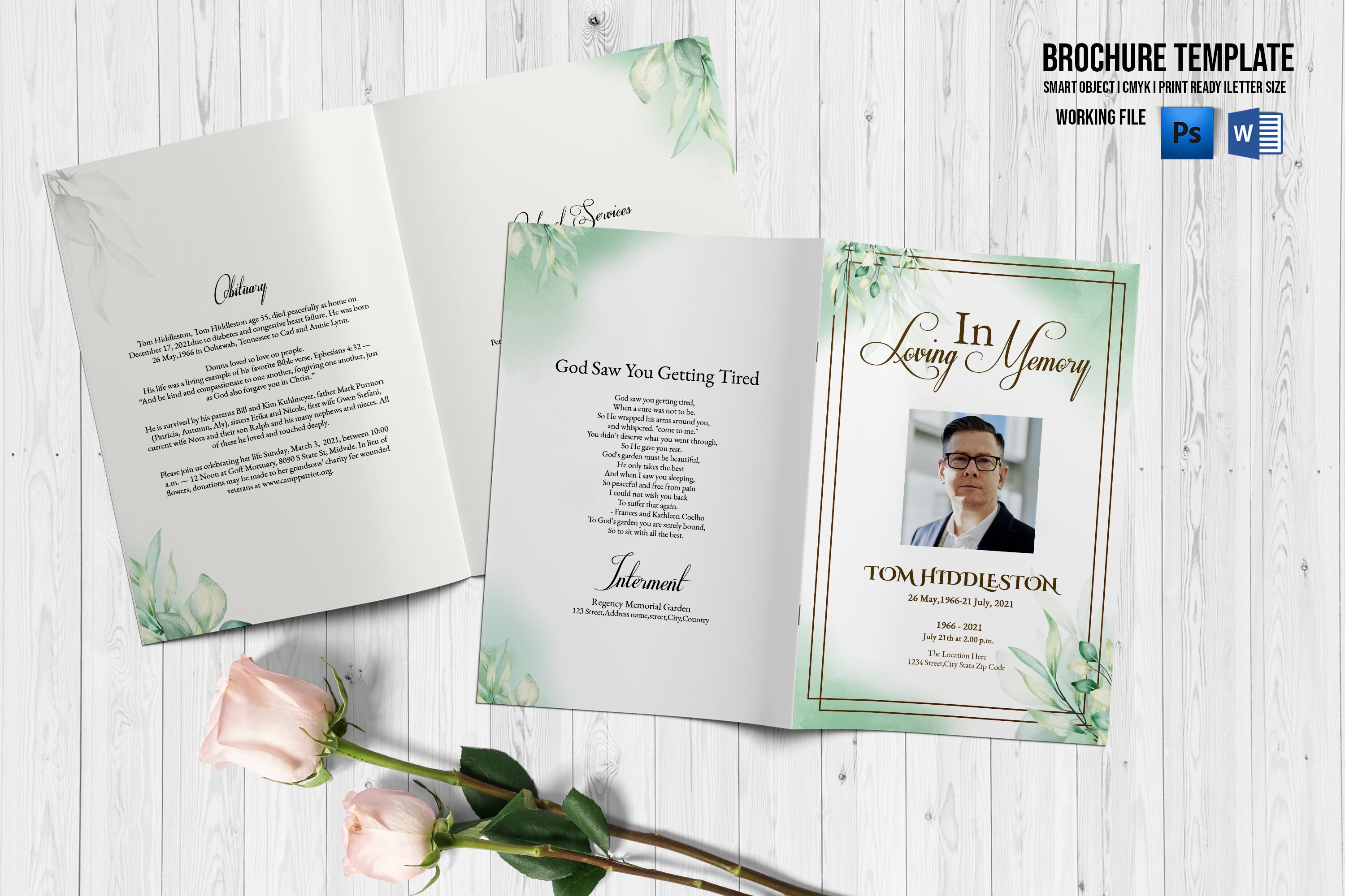 Printable Floral Funeral Program Template Obituary Template - Etsy