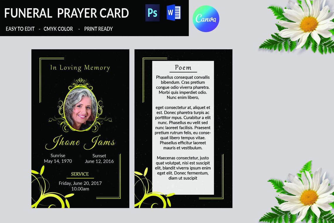 Funeral Prayer Card Template: Memorial Sympathy Card (canva, Word ...