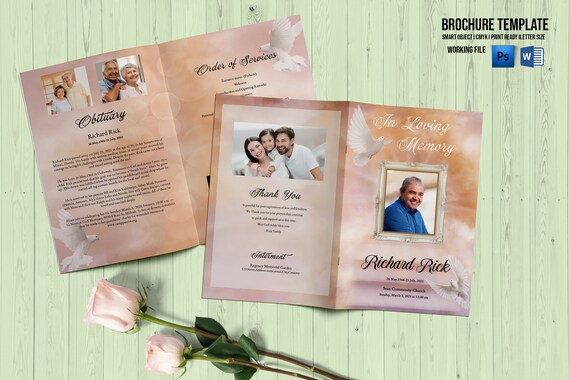 Heaven Dove Funeral Program Template Printable Obituary | Etsy