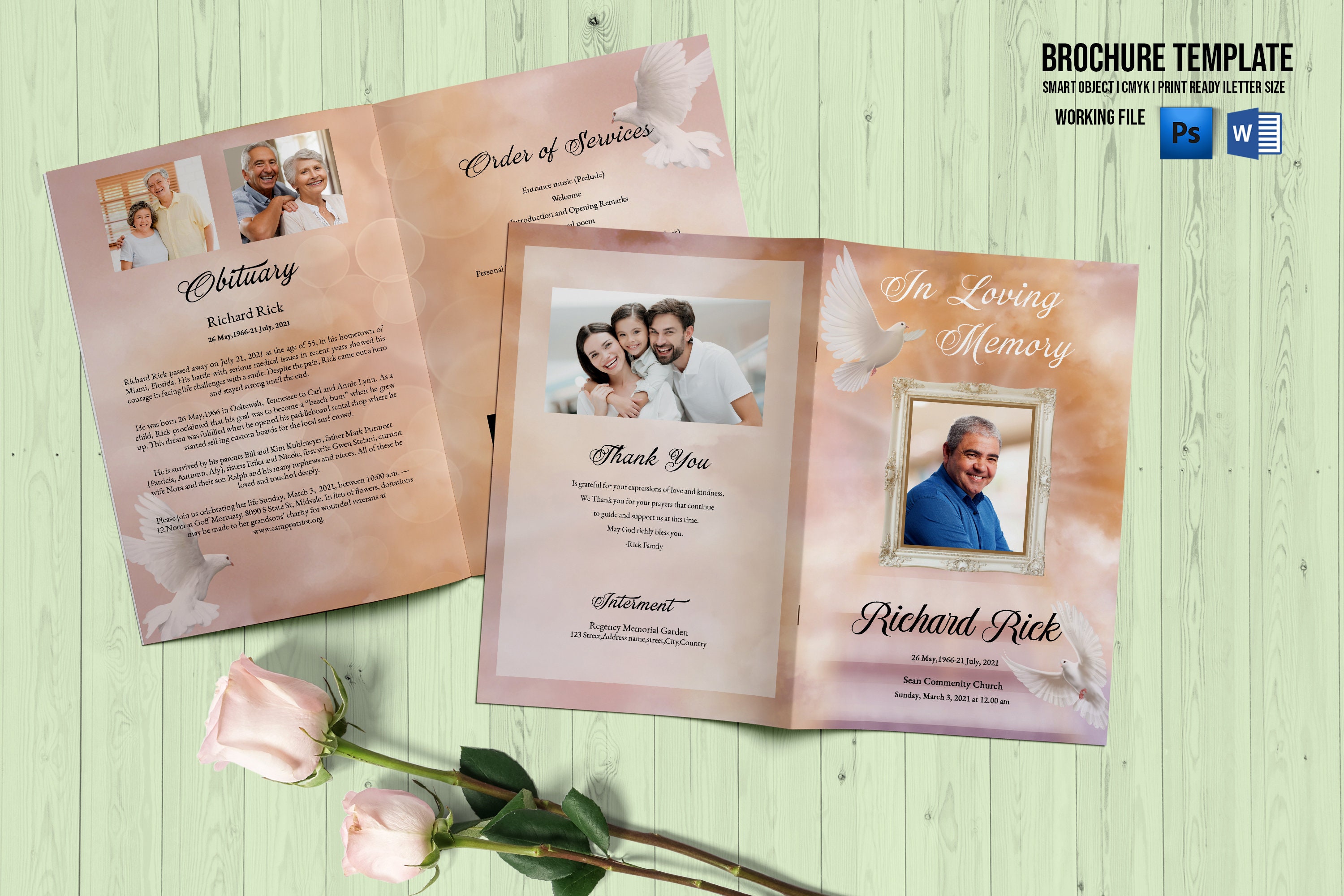 Heaven Dove Funeral Program Template Printable Obituary - Etsy