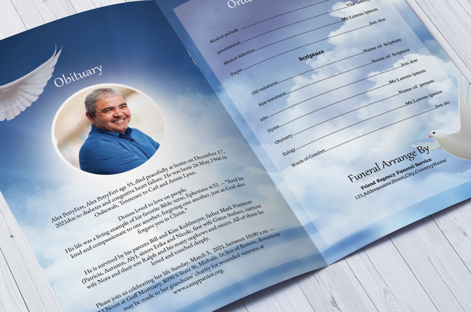HEAVEN Dove Funeral Program Template Obituary Template - Etsy