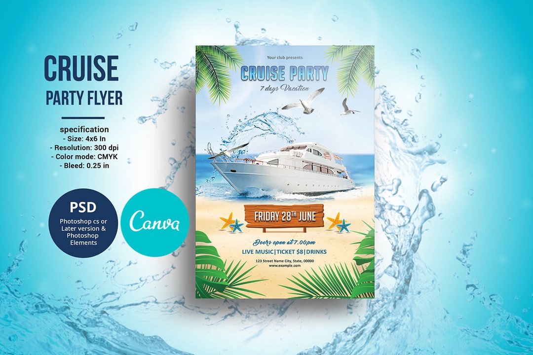 Cruise Party Flyer Template | Canva, Photoshop & Elements Template ...