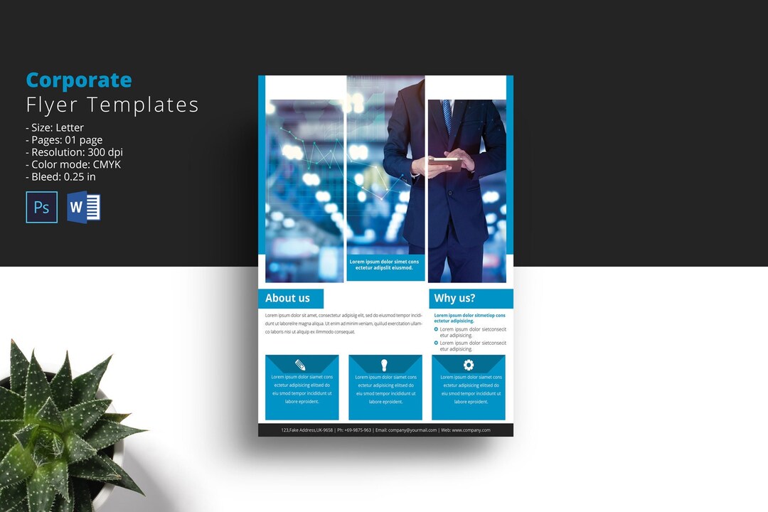 Customizable Corporate Flyer Template: MS Word & Photoshop (instant ...