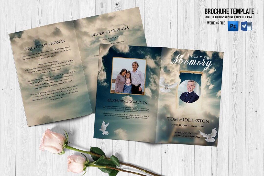 Heavenly Funeral Program Template Obituary Template Ms Word and ...