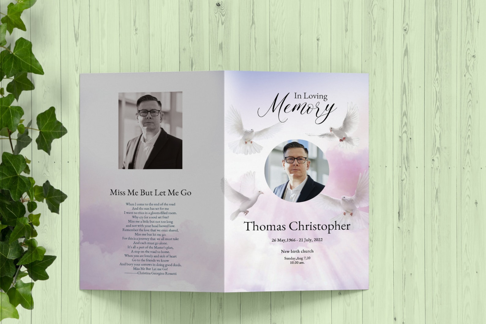 Heaven Dove Funeral Program Template Obituary Template Ms - Etsy