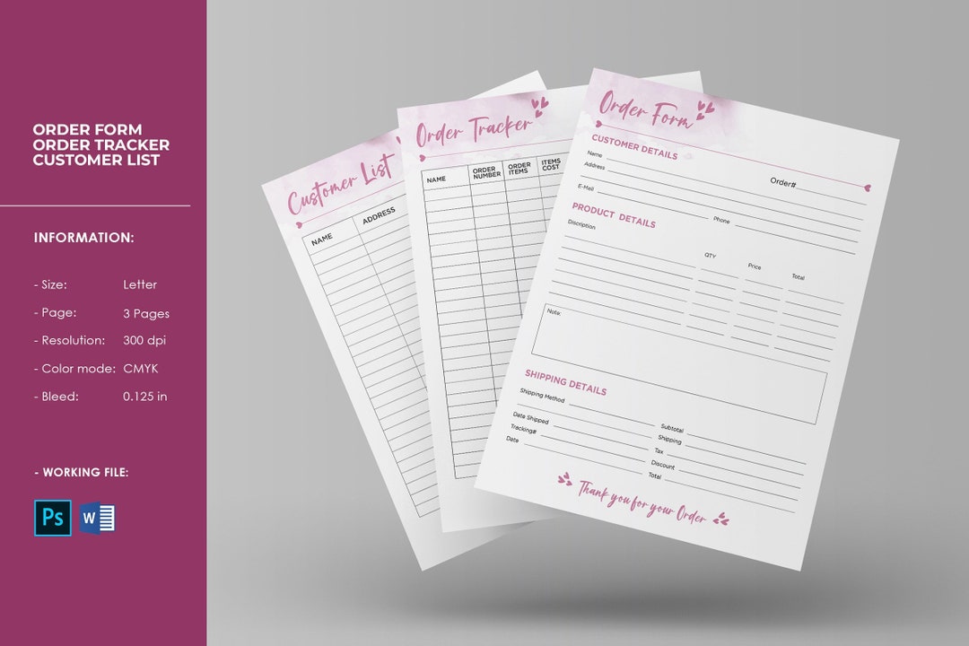 Product Order Form Template: Customer List, Order Tracker (JPG ...