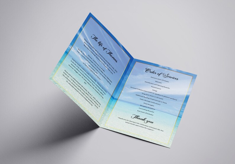 Printable Funeral Program Template Blue Ocean Obituary - Etsy
