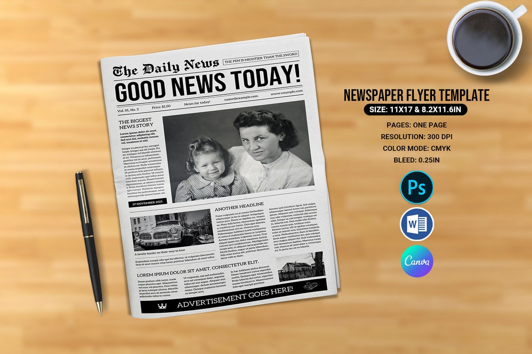 One Page Newspaper Template , Adobe Photoshop , MS Word & Canva ...