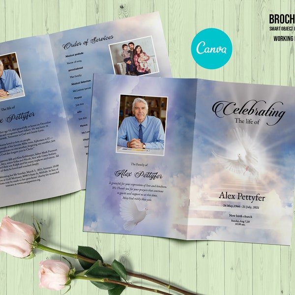 Doves Funeral Program Template - Etsy