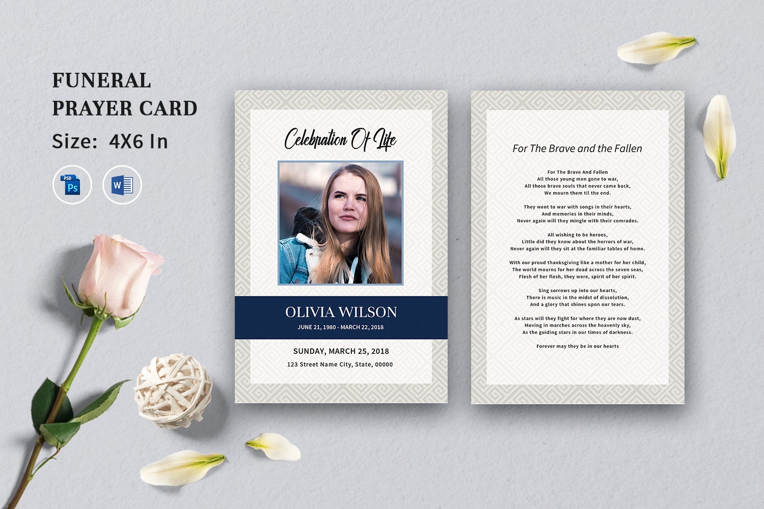 Funeral Prayer Card Template Printable Memorial Prayer Card | Etsy