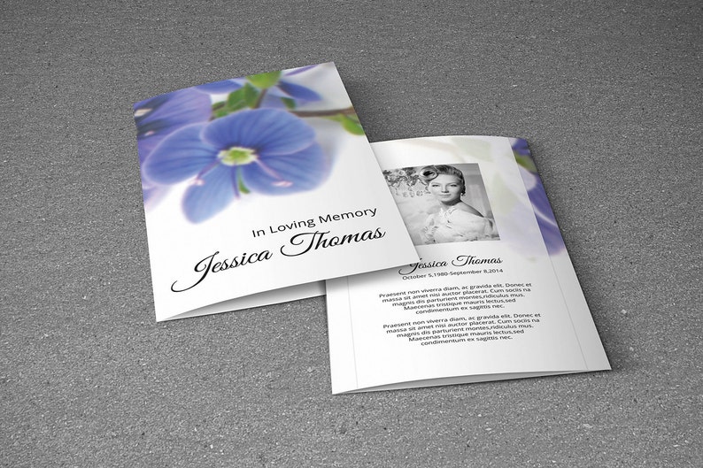 Floral Funeral Program Template: Obituary Bifold Brochure (digital ...