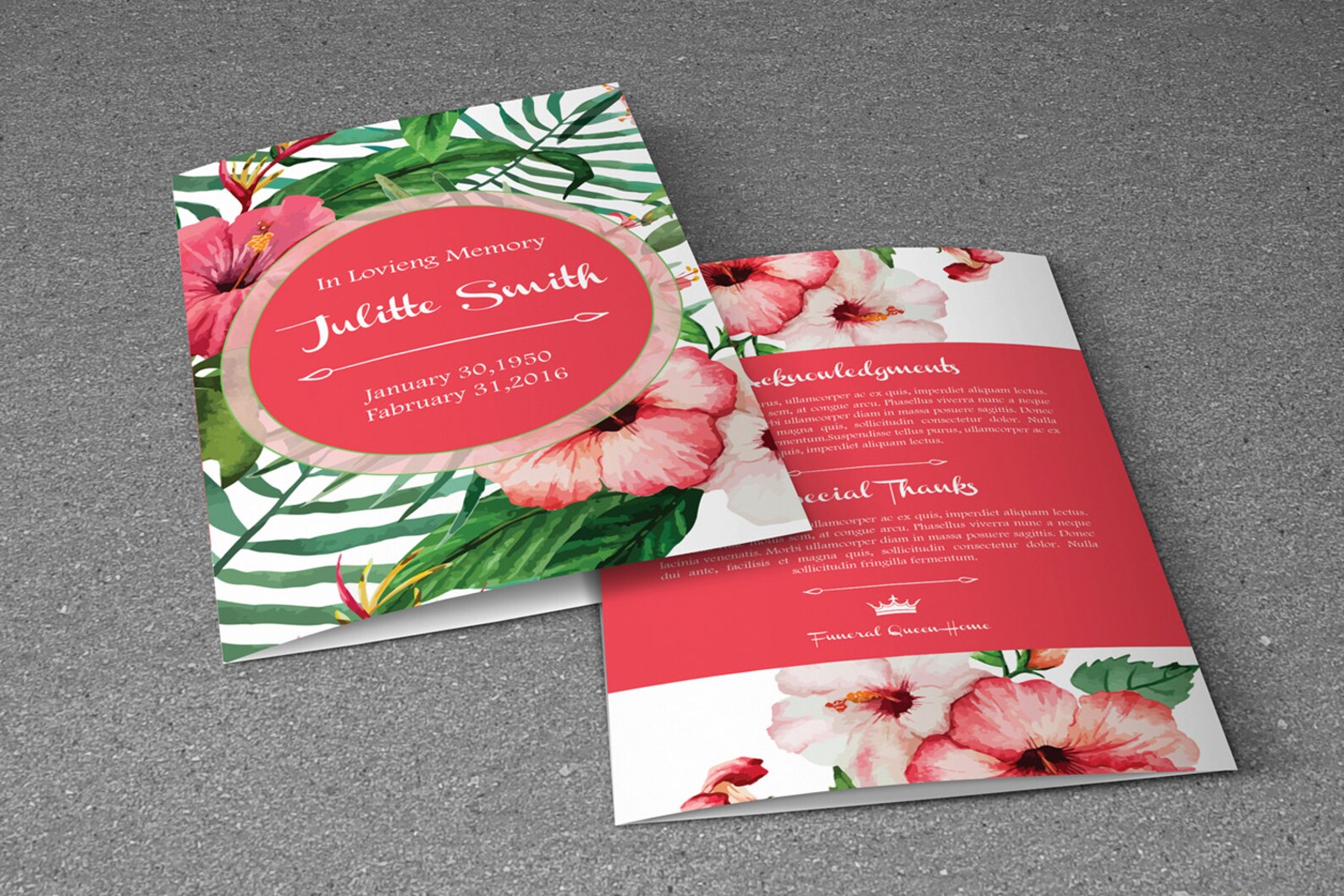 Floral Funeral Program Template Obituary Template - Etsy