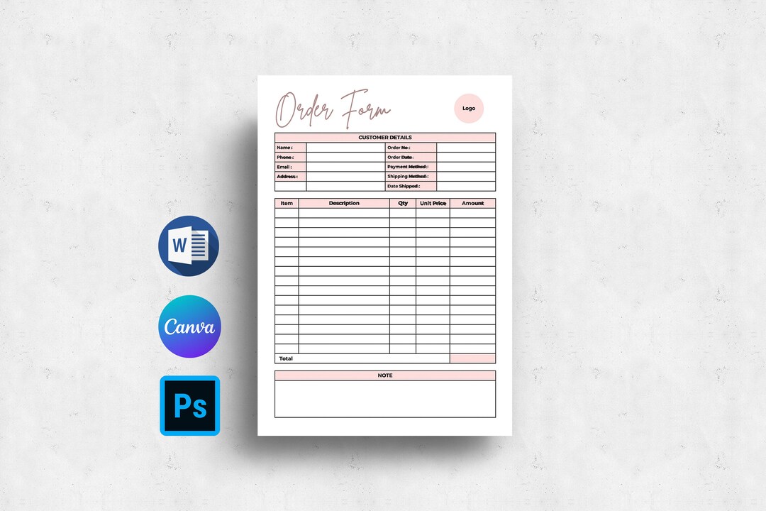 Order Form Template , Product Order From. , Photoshop, Canva and MS ...
