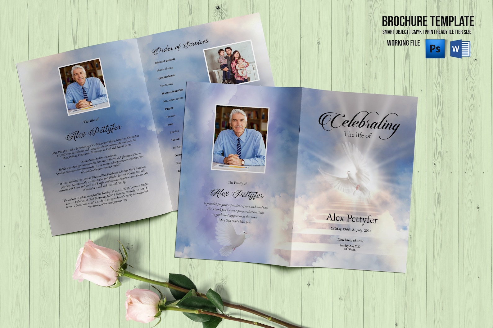 Heaven Dove Funeral Program Template Printable Obituary - Etsy