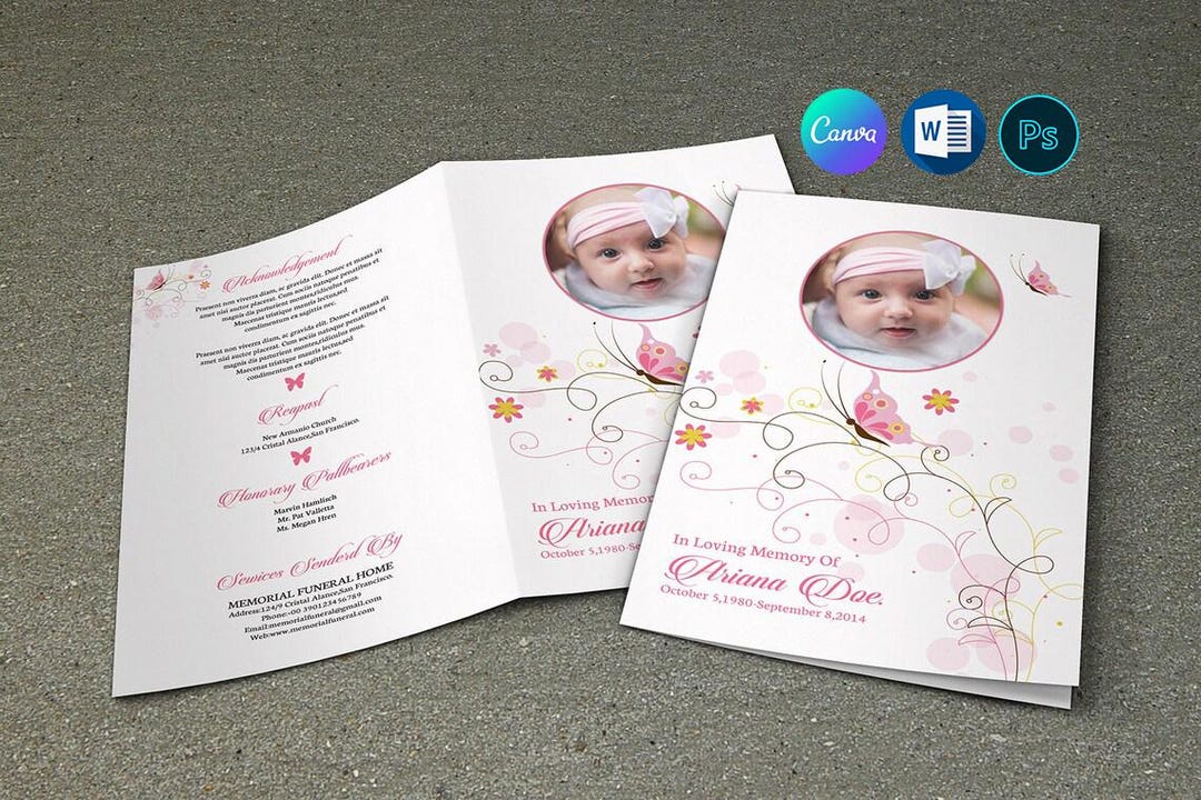 Child Funeral Program Template: Bifold Brochure (canva, Word, Photoshop ...