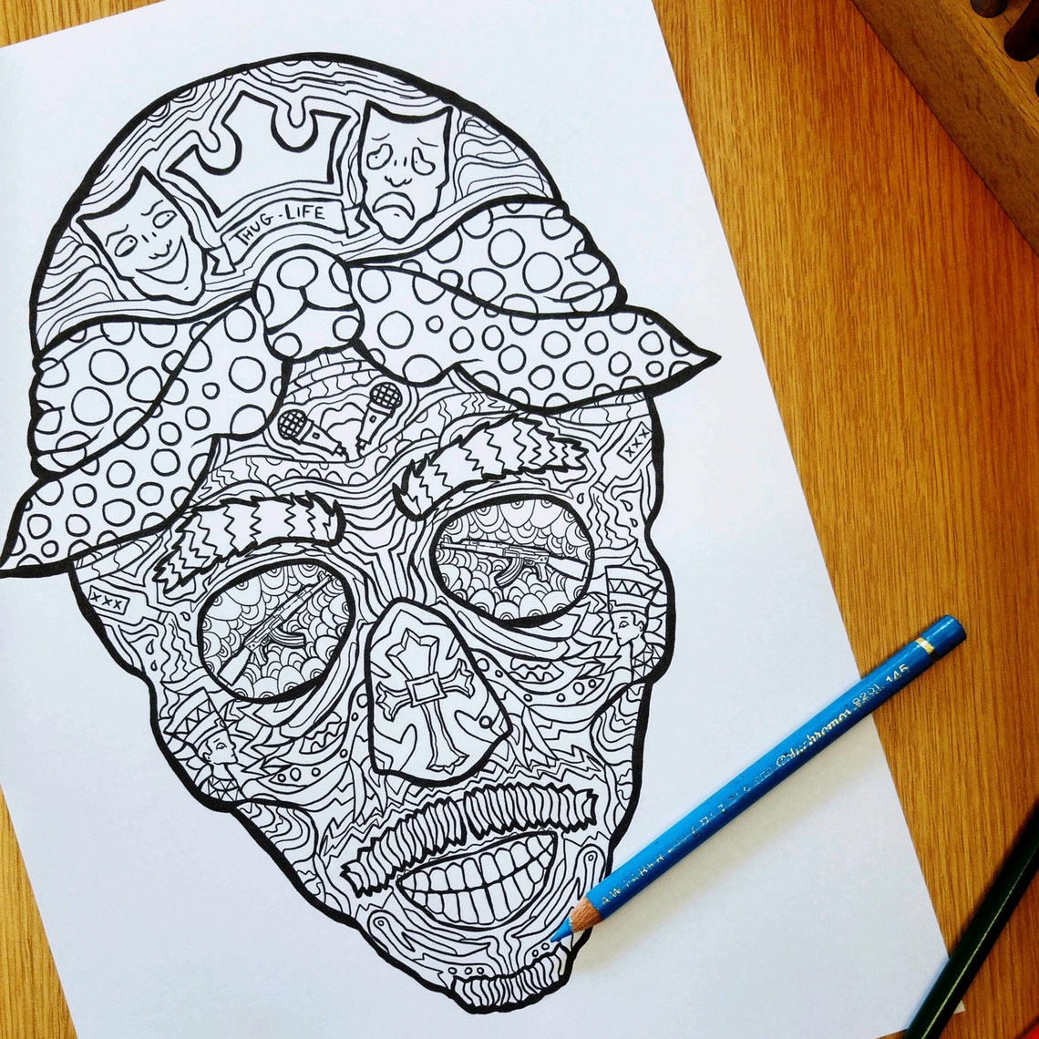 Tupac Sugar Skull - Complicated Coloring Page - Day of the Dead - Sugar ...