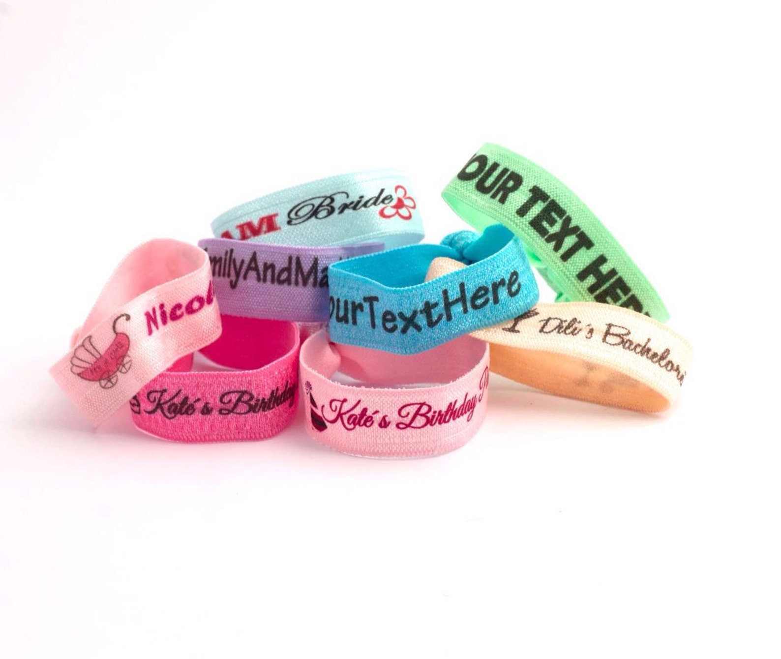 Multicolored Custom Elastic Hair Ties Personalized Hair Ties | Etsy