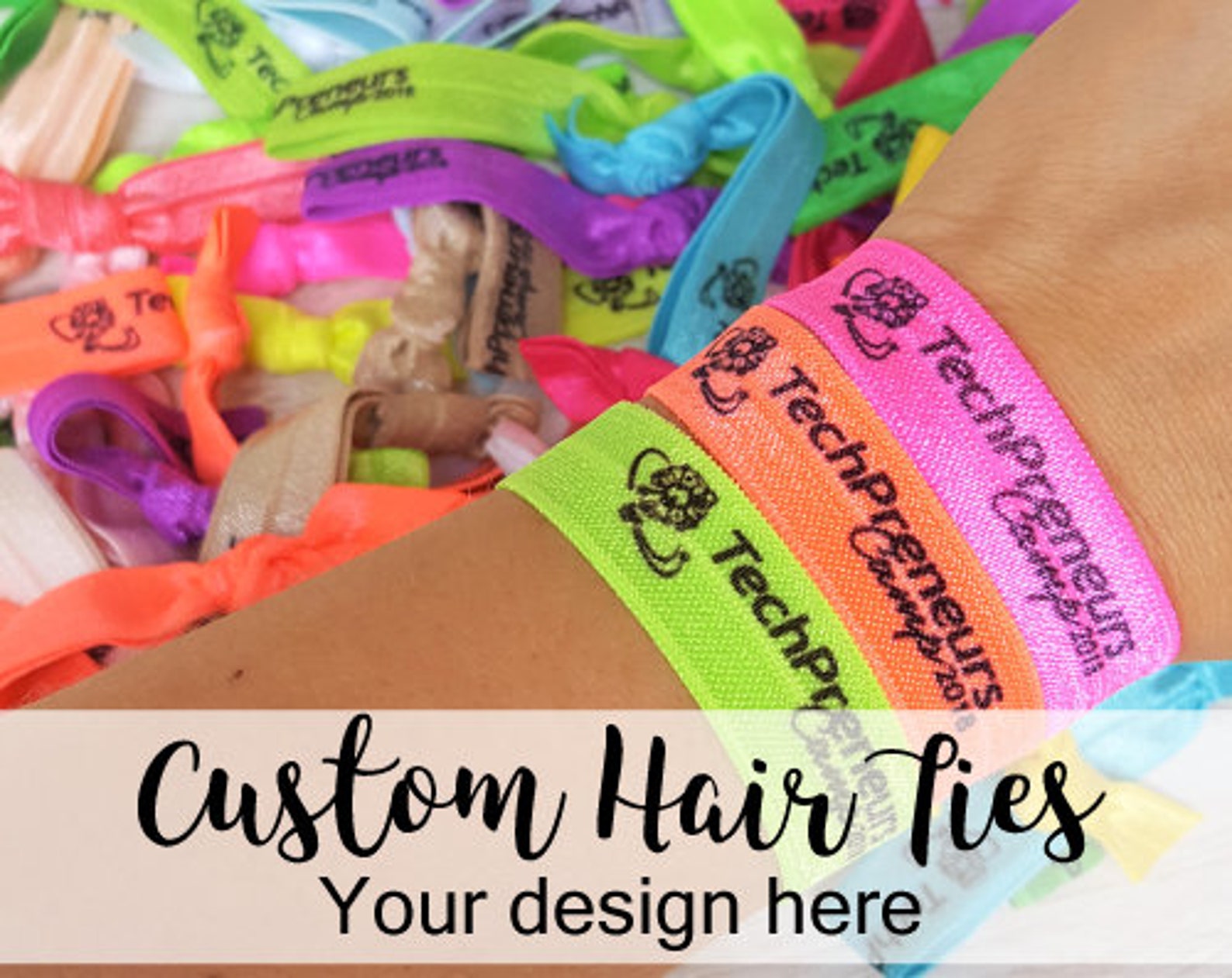 100 Custom Hair Ties Elastic Custom Wristbands Personalized - Etsy