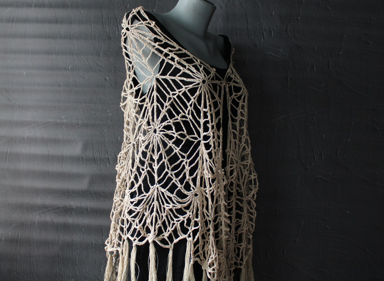 Crochet Spider Web Shawl: Organic Cotton Linen Boho Fringe Wrap - Etsy